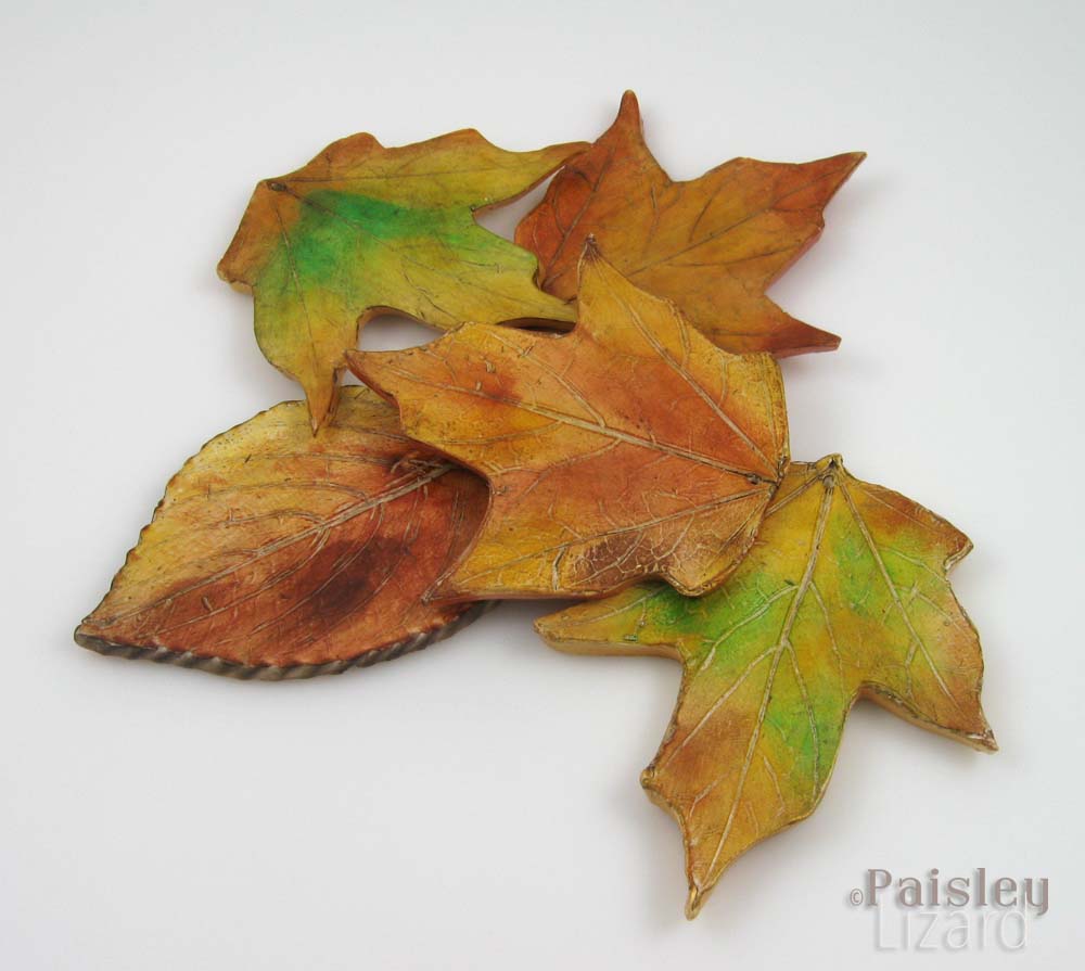 Fall Leaf Pendants in Polymer Clay - Paisley Lizard